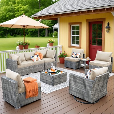 Outdoor Patio Furniture Set, 9 PCS Outdoor Modular Sectional Sofa Set ...