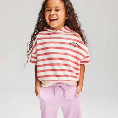 Toddler Girls' Striped Happiness Hooded Sweatshirt - Cat & Jack™ White ...