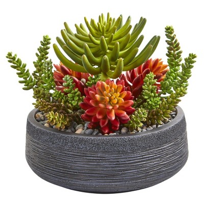 Nearly Natural 12-in Succulent Garden Artificial Plant In Bowl : Target