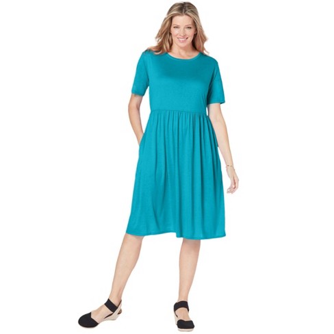 Woman Within Women's Plus Size Empire Waist Tee Dress - 14/16, Pretty ...