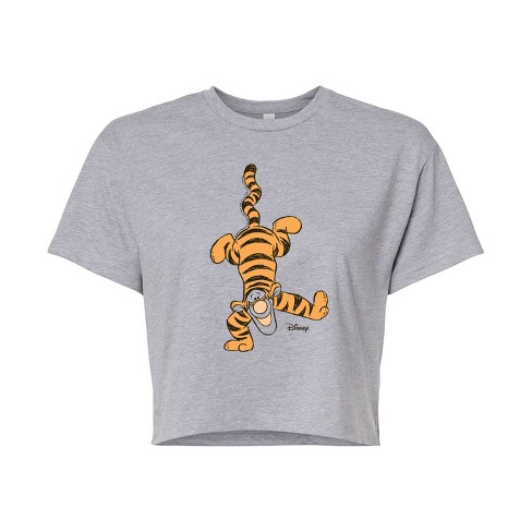 Women's Disney Tigger Handstand Cropped Graphic T-shirt - Heather Grey ...