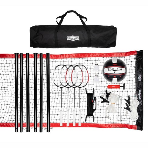 Hall of Games 92 x 3 Professional 32 Volleyball and Badminton Net Set with Steel Poles and Accessories