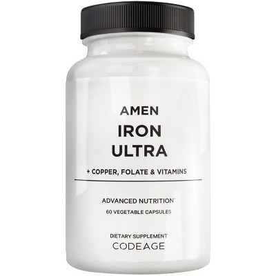 Amen Iron Ultra Supplement + Copper, Folate, Vitamin C & B12, Ferrous ...