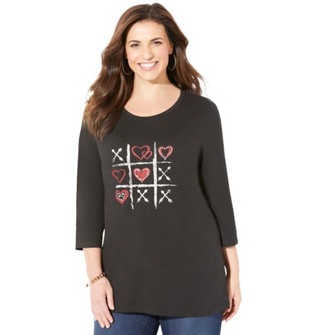 Catherines Women's Plus Size Glitter Graphic Tee - 4x, Black Hearts ...