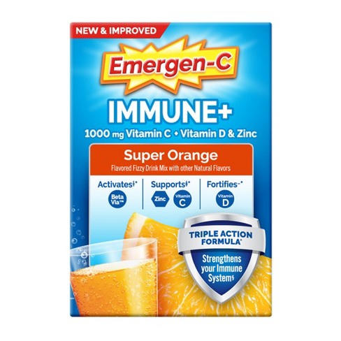 Emergen-c Immune+ Powder Drink Mix With Vitamin C - Super Orange - 30ct ...