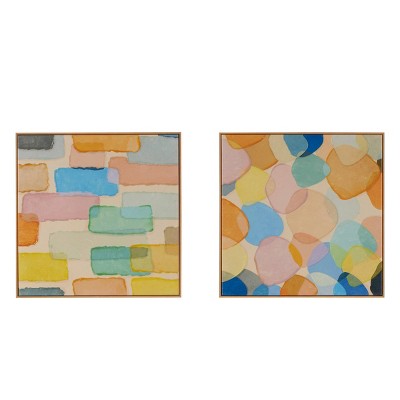 Olivia & May Set Of 2 Canvas Abstract Small Square Framed Wall Art With ...