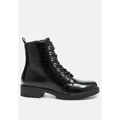 London Rag Womens Snac Lace Up Croc Textured Ankle Boots 10 : Target