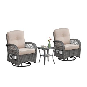 GDFStudio Nigel 3-Piece Outdoor Wicker Conversation Set with Swivel ...