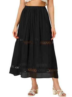 Allegra K Women's Lace Insert Vintage Swing A-line With Elastic Waist ...