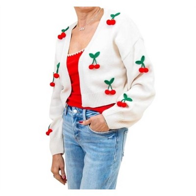 Women's Wo's Crochet Cherry Open Cardigan - Blu Pepper L : Target