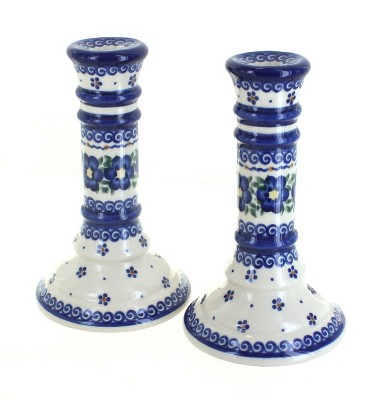 Blue Rose Polish Pottery Country Meadow Candlestick Pair : Target
