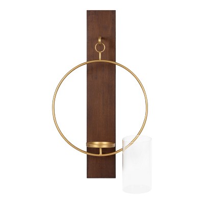 Kate And Laurel Maxfield Round Wood Wall Sconce, 13x24, Walnut Brown ...