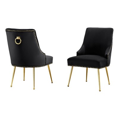 Set Of 2 Black Velvet Upholstered Chairs With Iron Gold Chrome Legs ...
