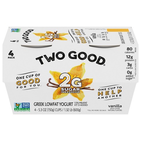 Two Good Low Fat Lower Sugar Vanilla Greek Yogurt - 4ct/5.3oz Cups : Target