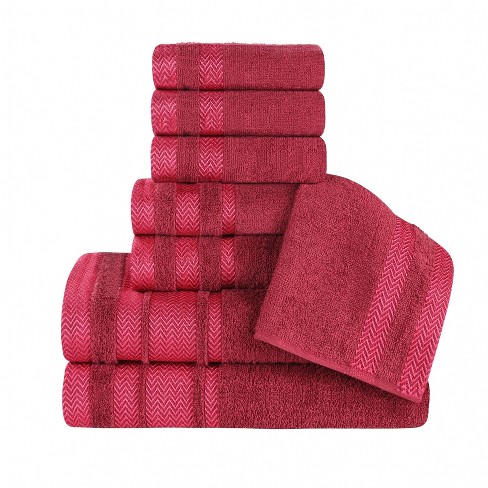 Cotton Medium Weight 8 Piece Bathroom Towel Set, Cranberry - Blue Nile ...