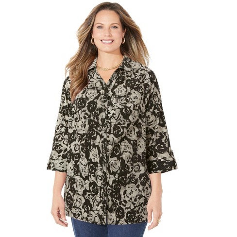 Catherines Women's Plus Size The Timeless Blouse - 4x, Black Houndstooth Floral : Target