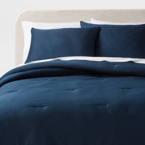 King Washed Cotton Sateen Comforter And Sham Set Dark Navy - Threshold ...