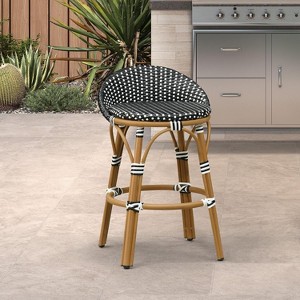 PURPLE LEAF Patio Backrest Bar Height Stool Set of 1 Outdoor Round ...