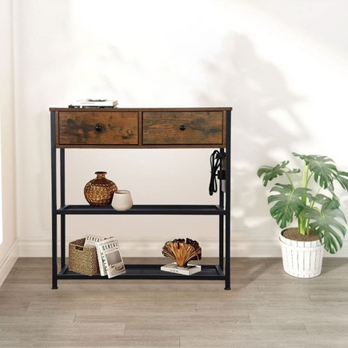 Entryway Table With Outlets Usb Ports 2 Drawers Open Storage Shelves ...