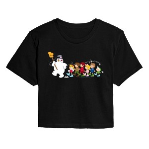 Women's - Frosty the Snowman - Kids and Snowflakes Cropped Graphic T ...