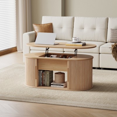 LINSY HOME Lift Top Coffee Table, Oval Fluted Coffee Table with Storage ...