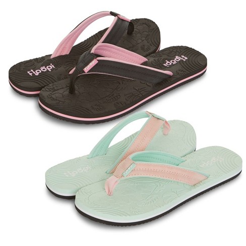 Floopi Womens Summer Thong Flip Flop 2 Pack Black And Green : Target