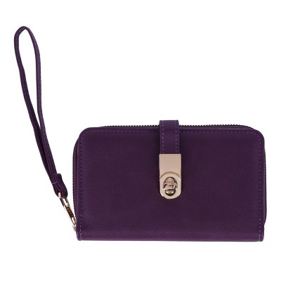 Ctm Women's Vegan Leather Twist Lock Flap Wallet Wristlet, Purple : Target