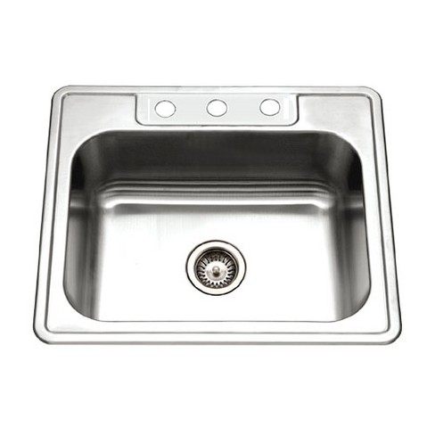 Houzer Glowtone 25" Stainless Steel Drop-in Topmount 3-hole Single Bowl ...