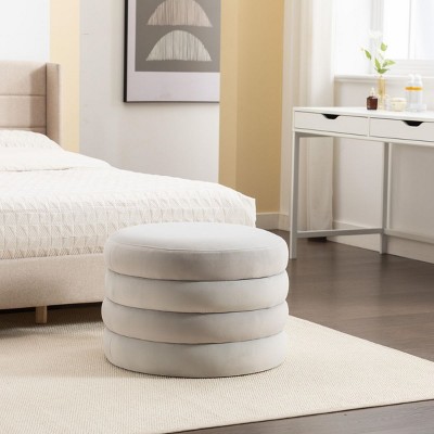Costway Upholstered Round Ottoman Cushioned Storage Footstool With ...