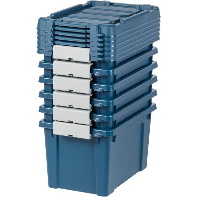 Iris Usa 5 Gallon Lockable Storage Totes With Lids, 6 Pack, Navy, Heavy ...