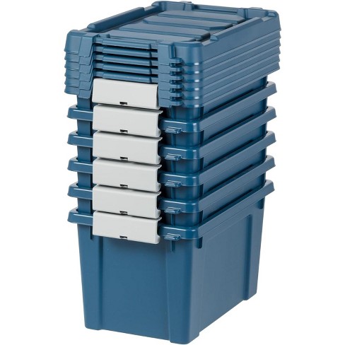 Iris Usa 5 Gallon Lockable Storage Totes With Lids, 6 Pack, Navy, Heavy ...