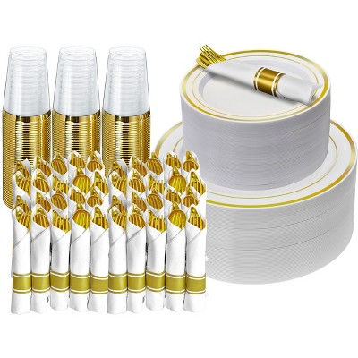 Sparksettings Gold Plastic Silverware, 50 Pre Rolled Napkin And Cutlery ...
