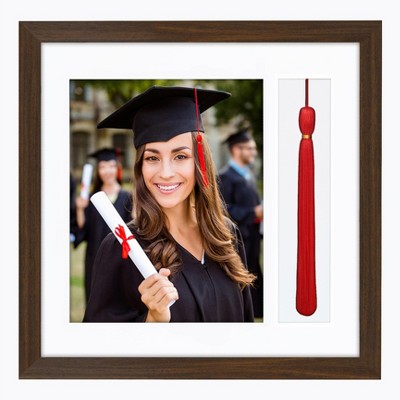 Americanflat 13x13 Walnut Graduation Frame - 2 Opening Mat Displays 8 ...
