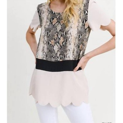 Women's Snake Print Colorblock Scalloped Top - Jodifl : Target