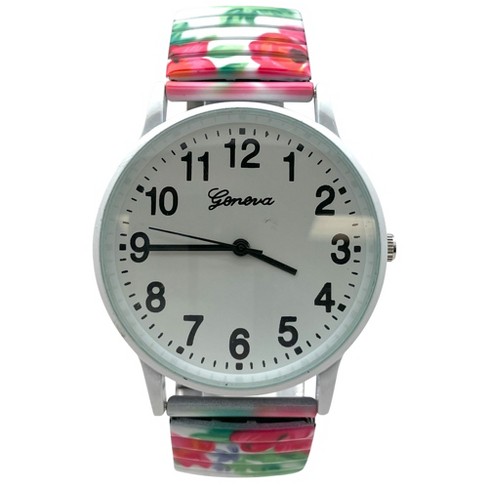 Olivia Pratt White Flowers Big Dial Easy Reader Watch Abstract Elastic ...