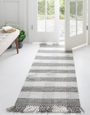 Unique Loom 2' 0 X 6' 1 Eco Plaid Indoor Outdoor Washable Gray Area Rug ...