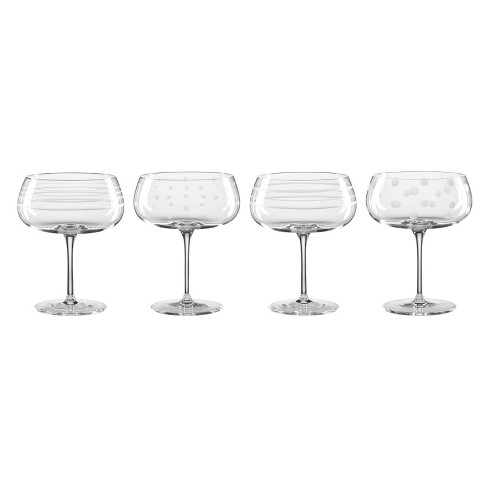 Oneida 4pc 16oz Mingle Etched Cocktail Glass Set: Clear Coupe Glasses ...