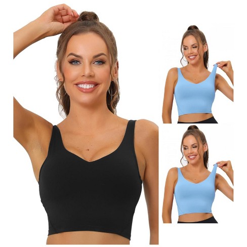 Allegra K Women's Workout Fitness Longline Wireless Padded Sports Bras ...