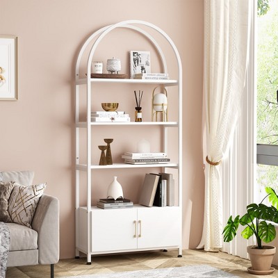 Arched Bookshelf With Door, 71 Inch Tall Etagere Bookcase With Storage ...