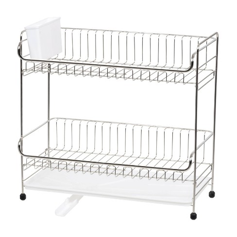 Iris 2 Tier Stainless Steel Compact Dish Drying Rack With Plastic Drain ...