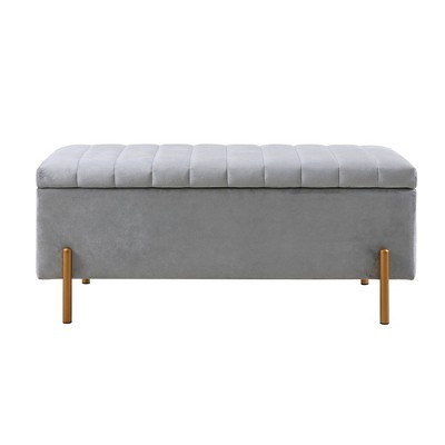 Simple Relax Velvet Storage Bench With Metal Legs In Gray : Target
