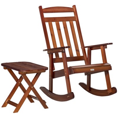 Outsunny 2 Piece Wooden Rocking Chair & Folding Outdoor Table Set ...