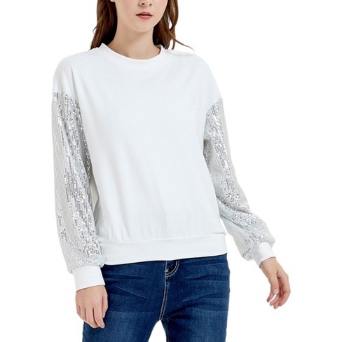 Anna-kaci Women's Sparkle Sequin Tops Sweatshirt Long Lantern Sleeve ...