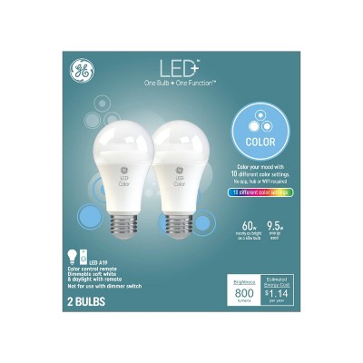 Ge 2pk Medium Base Remote Included Led+ Color Changing Light Bulbs : Target