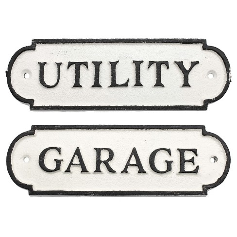 Auldhome Design Cast Iron Garage / Utility Signs, 2pc Set; Black And ...
