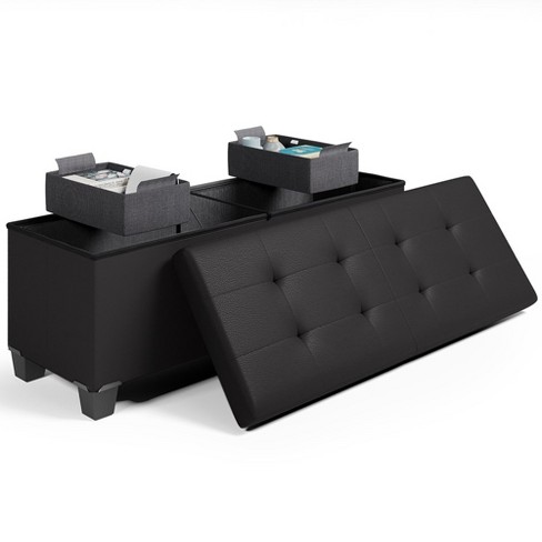 Nestl 43 Inch Ottoman Storage Bench With Storage Bins - Black Leather ...