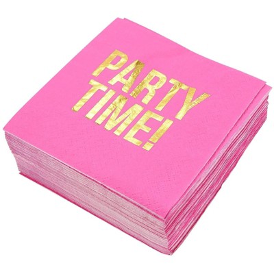Blue Panda 50 Pack Hot Pink Napkins With Gold Foil Party Time, 5x5 Inch ...