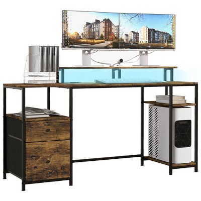 Homcom 61" Computer Desk With Lights, Power Outlets, Usb Ports, Gaming ...