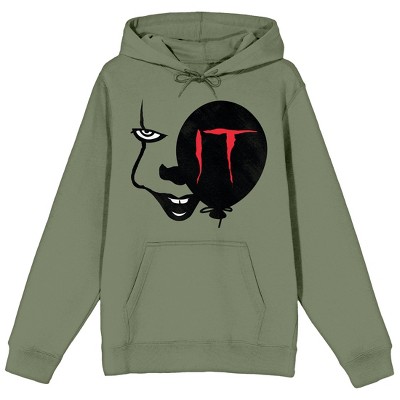 It Chapter 2 Enlarged Pennywise Face & Black Balloon Long Sleeve Olive ...