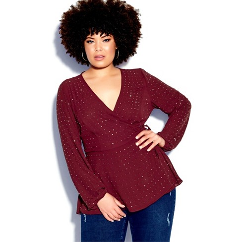 City Chic | Women's Plus Size Bling Flirt Top - Ruby - 20w : Target
